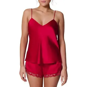 Simone Perele Love Me Lace Trim Silk Blend Shorts - Opera Red