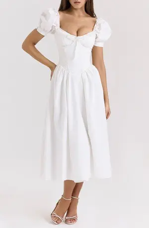 House Of Cb Lulabell Puff Sleeve Midi Dress - Cloud Dancer