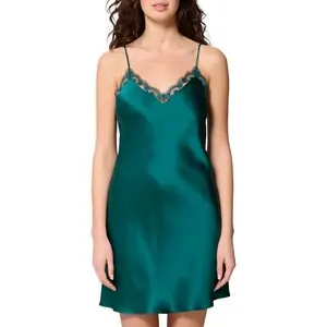 Simone Perele Love Me Night Lace Trim Silk Blend Chemise - Emerald