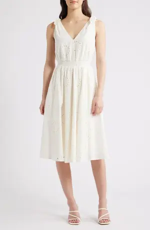 Anne Klein Bow Shoulder Cotton Eyelet Sundress