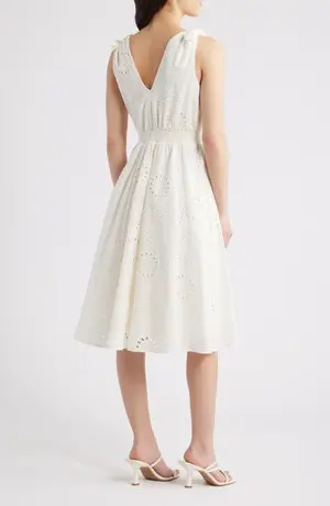 Anne Klein Bow Shoulder Cotton Eyelet Sundress