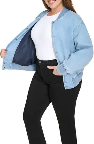 LEVI'S Crop Varsity Denim Bomber Jacket