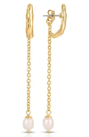 Ettika Linear Luxe Cultured Pearl Front/back Earrings - Gold
