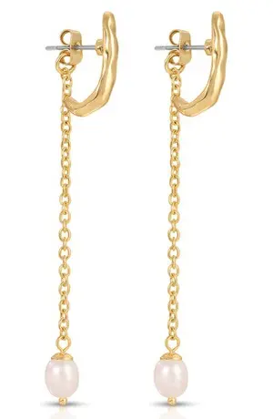 Ettika Linear Luxe Cultured Pearl Front/back Earrings - Gold