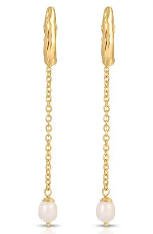 Ettika Linear Luxe Cultured Pearl Front/back Earrings - Gold