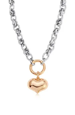 Ettika Mixed Finish Heart Pendant Necklace - Rhodium/gold