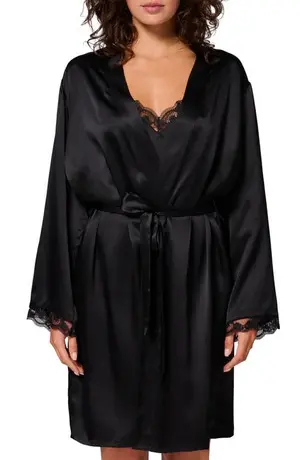 Simone Perele Love Me Lace Trim Silk Blend Robe Black