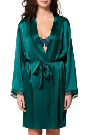 Simone Perele Love Me Lace Trim Silk Blend Robe Emerald