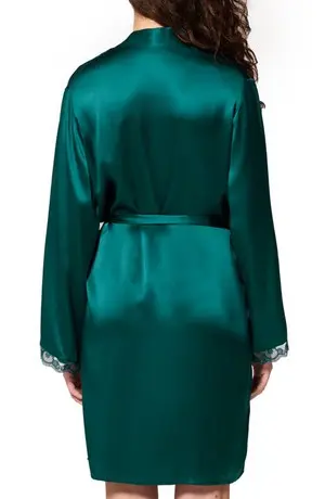 Simone Perele Love Me Lace Trim Silk Blend Robe - Emerald