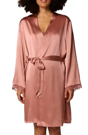 Simone Perele Love Me Lace Trim Silk Blend Robe - Smokey Pink