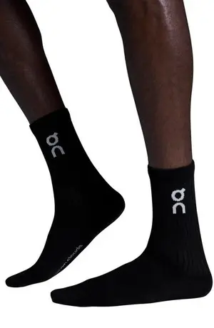 On On Logo Organic Cotton Crew Socks Black