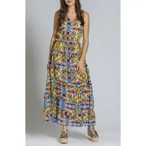 APNY Batik Print Sleeveless Maxi Dress - Yellow Multi