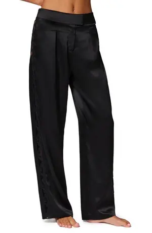 Simone Perele Love Me Lace Trim Silk Blend Pants - Black