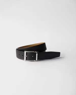 Prada Saffiano Leather Reversible Belt - Black/caramel