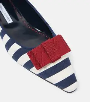 Manolo Blahnik Bow Detail Striped Ballet Flats - Blue
