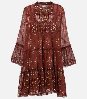 JULIET DUNN Sequined Cotton Minidress - Brown