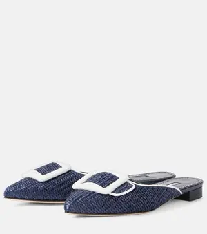 Manolo Blahnik Maysale Raffia Mules