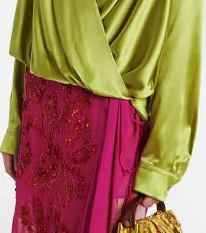 Dries Van Noten Draped Silk-blend Satin Blouse - Green