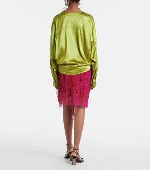 Dries Van Noten Draped Silk-blend Satin Blouse - Green