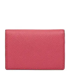 Smythson Panama Leather Folded Card Holder Pink