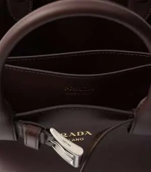 Prada Small Leather Buckle Tote Bag - Brown