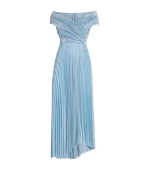 Talbot Runhof Sequined Off-the-shoulder Midi Dress