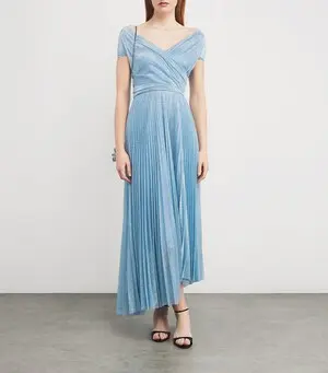 Talbot Runhof Sequined Off-the-shoulder Midi Dress