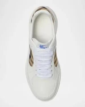 Burberry Terrace Mix Leather And Check Low-top Sneakers - White
