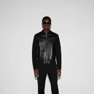 Gucci Nappa Leather And Knit Bomber Jacket - Black