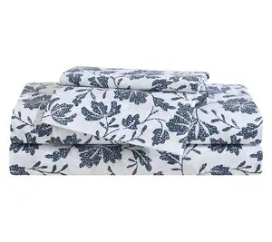 Eddie Bauer Woodblock Floral White-blue Full Sh Eet Set - One-color
