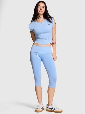 Pink All-day Cotton™ Foldover Capri Leggings - Blue