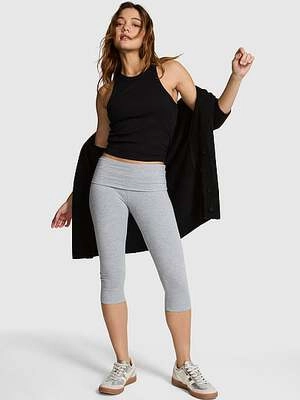 Pink All-day Cotton™ Foldover Capri Leggings - Grey