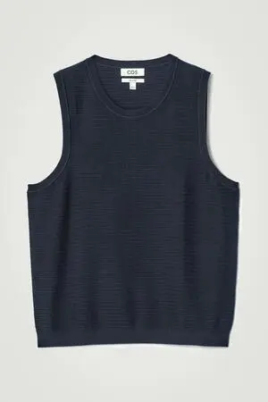 Cos Textured Knitted Cotton Tank Top - Navy