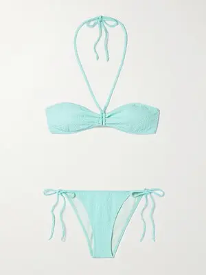 Lisa Marie Fernandez Gathered Seersucker Halterneck Bikini - Green