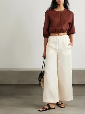 ERES L'intemporel Gracieux Cropped Linen Top - Brown