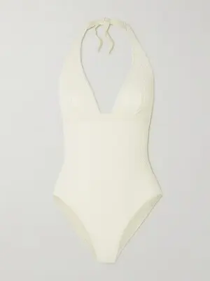 ERES The Vogue Paillette Grosgrain-trimmed Jacquard Halterneck One-piece Swimsuit - Neutrals