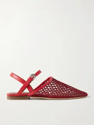 Staud Rete Leather-trimmed Crocheted Slingback Flats - Red