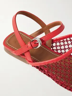 Staud Rete Leather-trimmed Crocheted Slingback Flats - Red
