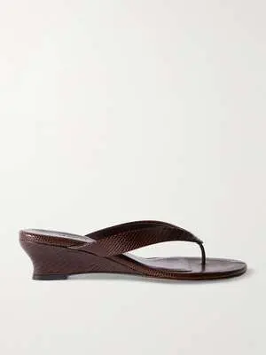 Le Monde Beryl Lizard-effect Wedge Sandals - Dark Brown