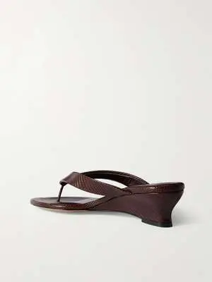 Le Monde Beryl Lizard-effect Wedge Sandals - Dark Brown