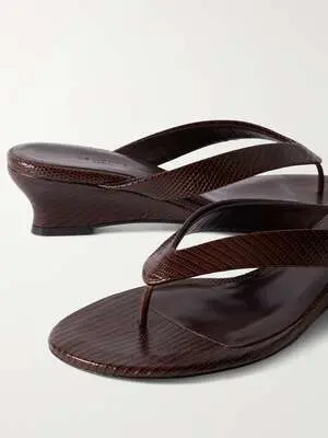 Le Monde Beryl Lizard-effect Wedge Sandals - Dark Brown