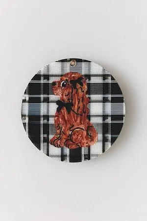 SOLAR ECLIPSE Hand-Painted Compact Mirror Plaid Dog