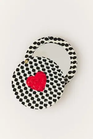 SOLAR ECLIPSE Hand-Painted Compact Mirror Polka Dot Heart