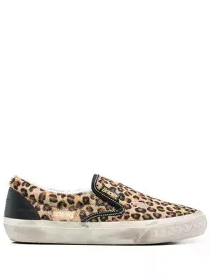GOLDEN GOOSE Vce Leopard-print Pony Skin Slip-on Trainers - Neutrals