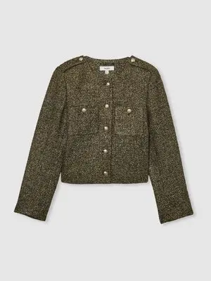 REISS Wynee Lamé-tweed Cropped Jacket