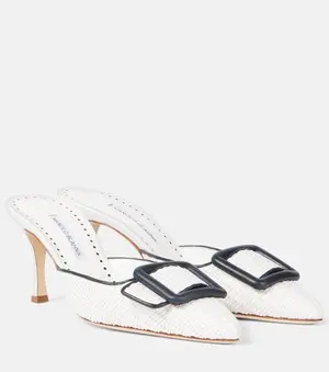 Manolo Blahnik Maysale 70 Raffia Mules - White