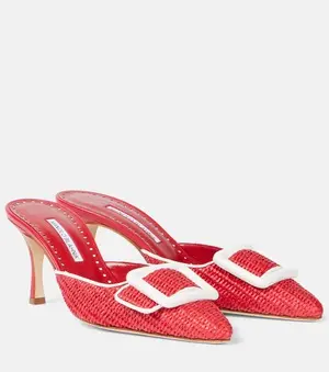 Manolo Blahnik Maysale 70 Raffia Mules - Red
