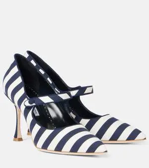 Manolo Blahnik Campari 90 Striped Mary Jane Pumps - Blue