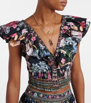Camilla Crystal-embellished Cotton Crop Top - Multicoloured