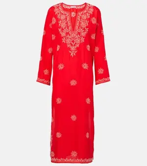 JULIET DUNN Embroidered Silk Kaftan - Red